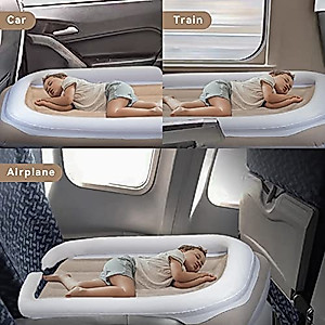 Inflatable Toddler Travel Bed for Airplane, Car Kids Air Mattress with Pump, Portable Baby Bed with Sides and Belt, Infant Blow Up Mattress for Train, Kids Airplane Travel Essentials, Free Hands