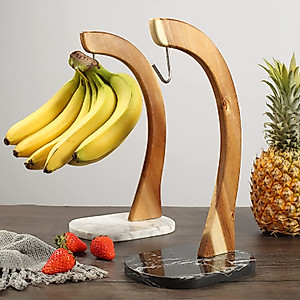 everous Banana Hanger Marble Base,Modern Banana Holder Tree Stand with Hook for Home or Bar (Black)