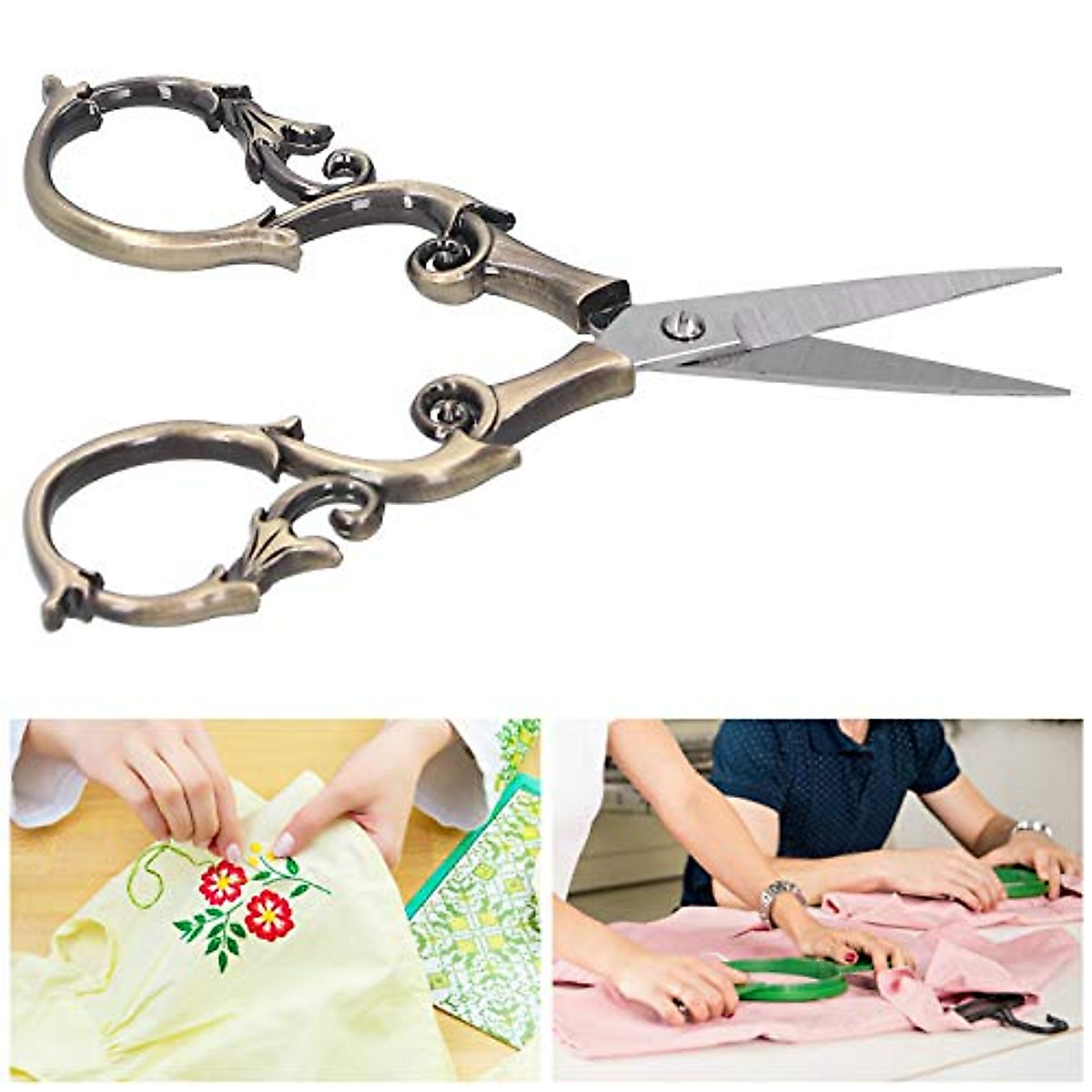 Vintage European Style Sewing Scissors, Flower Plum Blossom Scissors Embroidery Stainless Steel Scissors for Tailor Craft Work(Green)