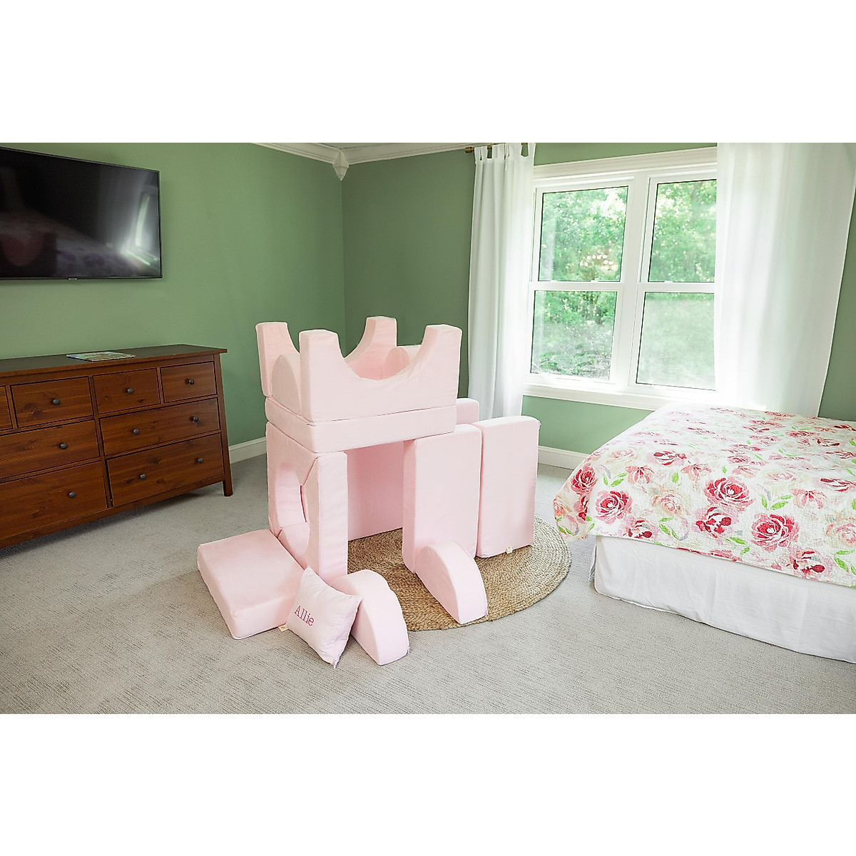 FOAMOH Castle Sofa Play Castle Sofa - Navy - 14-Piece Customizable Kids' Play Sofa for Imaginative Play & Easy Storage with personalizable Pillow