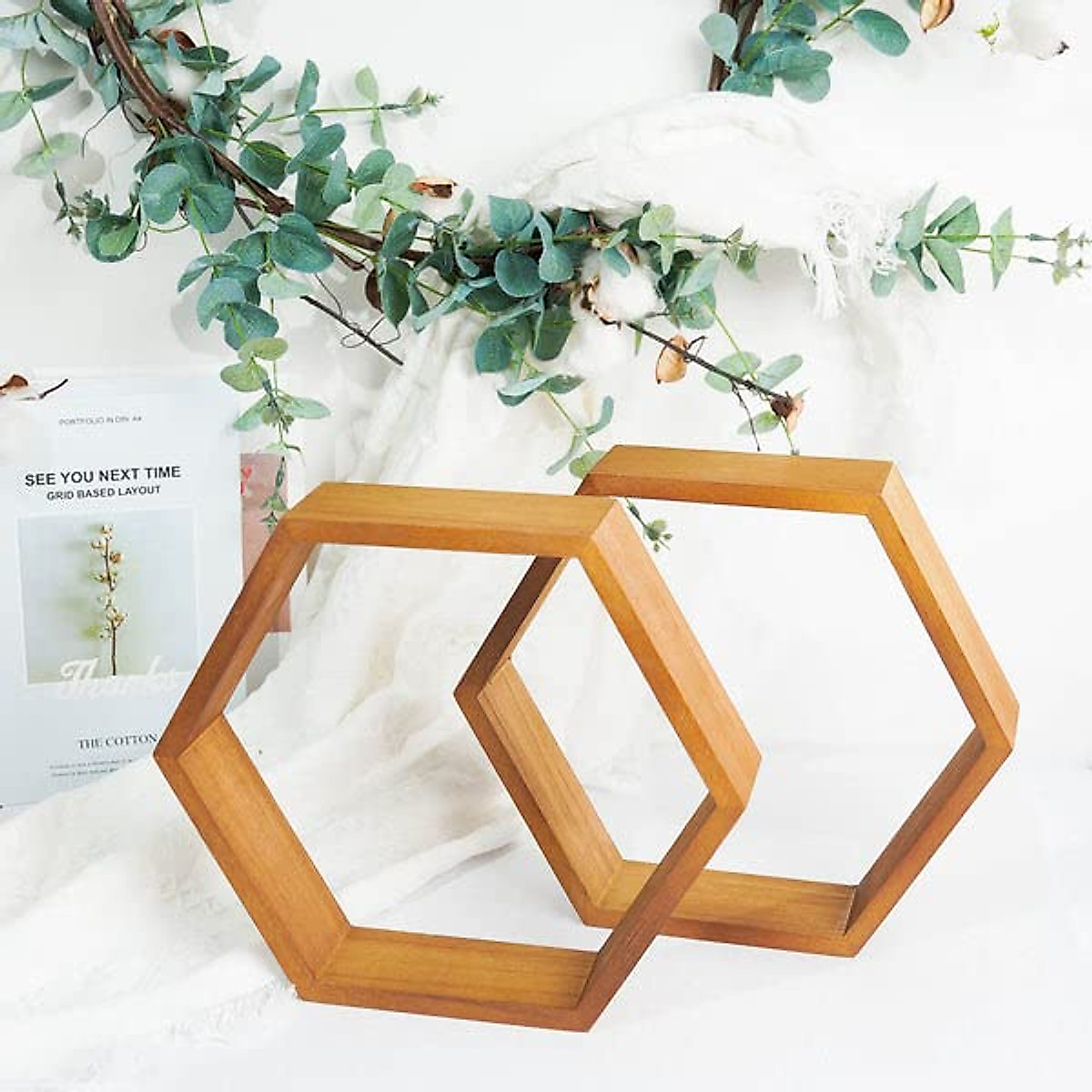 Efavormart 2 PC | 9" Tall Hexagon Rustic Wood Centerpiece | Natural Geometric Terrarium | Honeycomb Storage Shelf