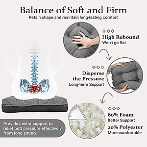 Wellsin Chair Cushions for Dining Chairs 4 Pack, 15.5" X 15.5" Kitchen Chair Cushions with Ties and Non-Slip Backing, Tufted Shredded Memory Foam Kitchen Chair Pads, Dark Gray