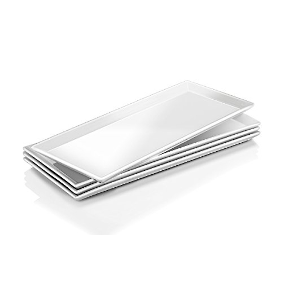 DOWAN 14.5" Rectangular Plates Set of 4 - Long Serving Trays for Sushi, Pasta, Chips, Appetizer, Cake - White Ceramic Rectangle Platter for Party, Restaurant, Banquet - Dishwasher & Oven Safe