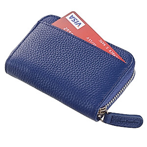 Travelambo Genuine Leather Coin Case Small Wallet YKK Zipper(Blue)