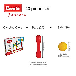 Goobi 40 Piece Construction Set Large Building Blocks Developmental Play Magnetic Sticks STEM Learning Colors Creativity Imagination 3D Puzzle Educational Toys for Ages 1 2 3 Year Toddlers Preschool