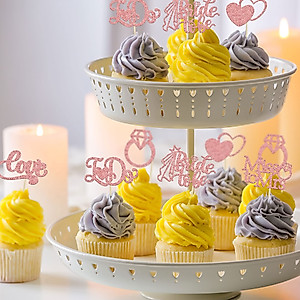 Gyufise 24Pcs Bride to Be Cupcake Toppers Rose Gold Glitter I Do Love Heart Ring Miss To Mrs Cupcake Picks Bridal Shower Cake Decorations for Wedding Engagement Bachelorette Party Supplies