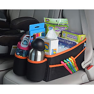 Mighty Clean Car Storage Organizer - Use in The Trunk, or Front or Back Seat with 8 Side Pockets + 1 Zippered Pouch + 2 mesh Pouches + 2 Cup Holders for Toys, Books, Drinks, Tissues, Diapers & More