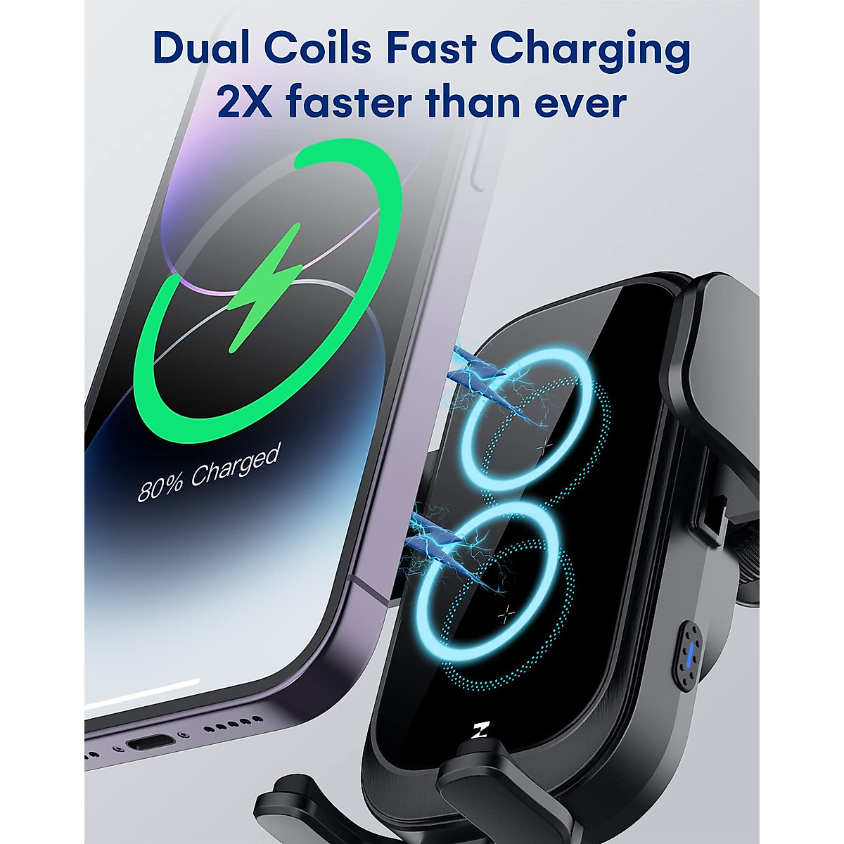 Wireless Car Charger, ZEEHOO DUOXX Dual Coils 15W Fast Charging Auto-Clamping Car Mount, Dash& Vent Wireless Car Phone Charger Holder for iPhone 15 14 13 12, Samsung Z Flip 4 3, S23+, etc