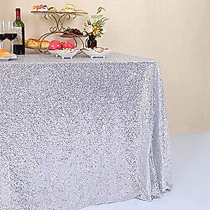 GFCC Glitter Silver Sequin Tablecloth for Party Wedding Banquet 60x120 inch Sparkly Rectangle Table Cloth Cake Table Cover Linen