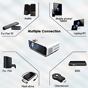 4K WiFi Projector, Full HD 1080P Bluetooth Projector for Outdoor Movies, 3500 Lux 3D LCD Home Theater with 30000 Hrs LED Lamp Life Support VGA/AV/HDMI/USB/TF Card, 150" Projector Display(White)