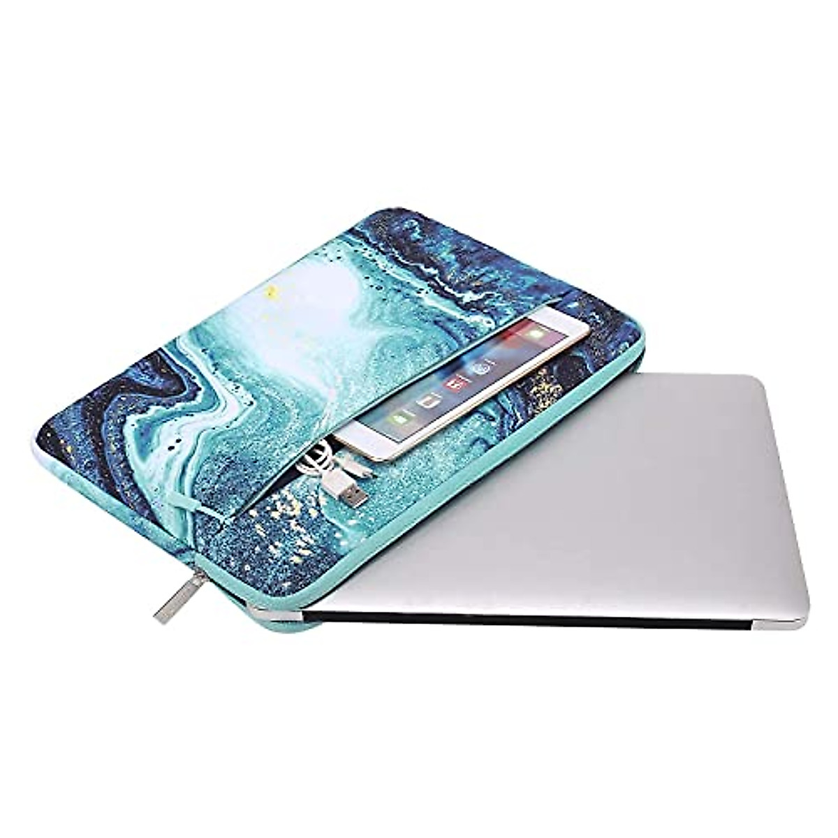 MOSISO Laptop Sleeve Compatible with MacBook Air/Pro, 13-13.3 inch Notebook, Compatible with MacBook Pro 14 inch 2023-2021 A2779 M2 A2442 M1 Pro/Max, Polyester Horizontal Creative Wave Marble Bag