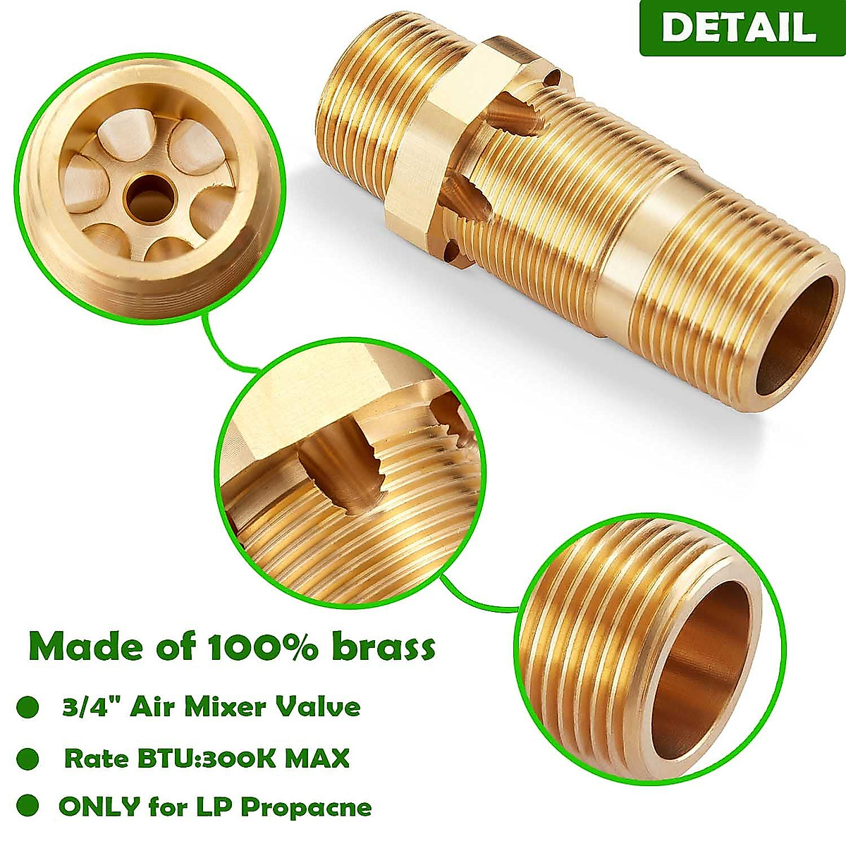 LitOrange LP Propane Air Mixer Valve, Gas High Capacity 3/4" Air Mixer Valve for Fire Pits and Fireplace, 300K BTU, Solid Brass