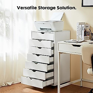 Sweetcrispy 7 Drawer Chest - Storage Cabinets Dressers Wood Dresser Cabinet with Wheels Mobile Organizer Drawers for Office, Bedroom, Home, White