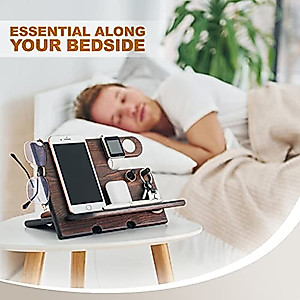 TESLYAR Wood Phone Docking Station Ash Key Holder Wallet Stand Watch Organizer Men Husband Wife Anniversary Dad Birthday Father Graduation Gadgets Compatible with iPhone AirPods iWatch