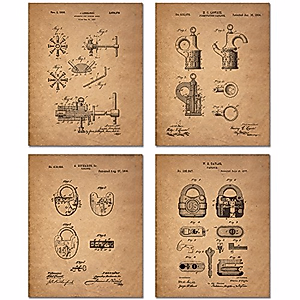 Locksmith Patent Prints - Set Of 4 (8 Inches X 10 Inches) Photos Vintage Wall Decor