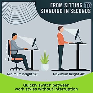 TechOrbits 47 Inch Electric Standing Desk Frame with Tabletop - Motorized Workstation Two Leg Stand Up Desk with Memory Settings and Telescopic Sit Stand Height Adjustment (Black Frame/Wood Brown Top