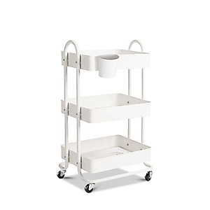 EKKIO Rolling Cart, 3 Tier Rolling Cart, Storage Cart, Rolling Carts with Wheels, Book Cart, Craft Cart, Lash Cart, Rolling Storage Cart Organizer, Nail Cart, Baby Cart, Bathroom Cart, Diaper Cart