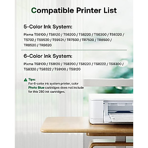 OSIR Compatible 280 281 Ink Cartridges Replacement for Canon PGI-280XXL CLI-281XXL work with Pixma TS8320 TS6320 TS6220 TR8520 TS9520 TS6120 TR7520 TS9521C Printer (PGBK, Black, Cyan, Magenta, Yellow)