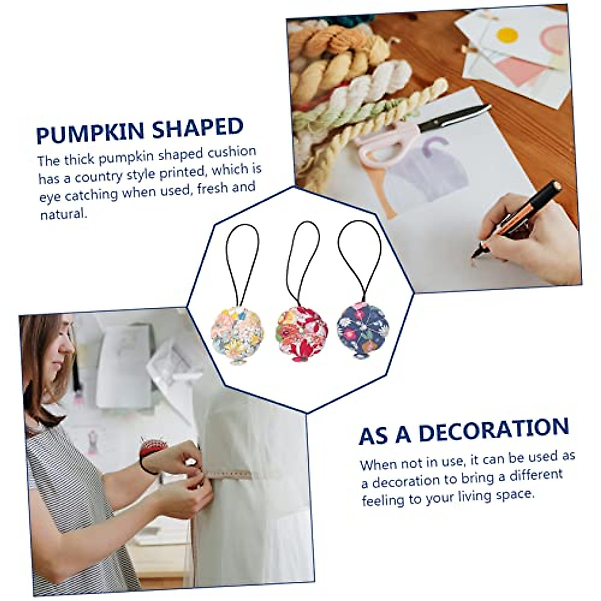 DOITOOL 3pcs Pumpkin Pin Pack Corsage Wristlet Band Sewing Machine Accessories Magnetic Pin Cushion Needlework Pin Cushions Needle Pin Collector Sewing Pin Pad Printed Pin Cushion Work