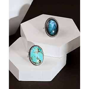 YoTreasure 18x25 MM Blue Mohave Turquoise Chunky Ring .925 Sterling Silver