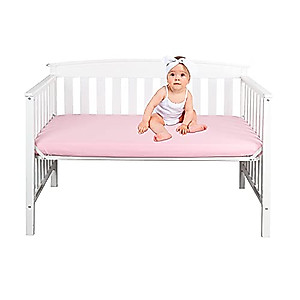 EXQ Home Fitted Baby Crib Sheets for Boys Girl, Standard Crib Mattress Sheet Soft Breathable Toddler Bed Sheets, Cozy Microfiber Toddler Cot Sheet (28x52x8in Pink)