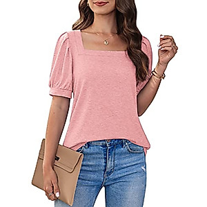 Tunics or Tops to Wear with Leggings Square Neck Tshirts Shirts Dressy Casual Pink XL