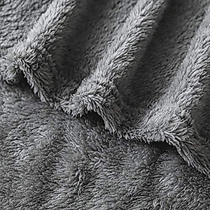 I' HERMU Plush Throw Blanket for Couch (Large 51‘’x 63‘’, Grey with Pom Poms Fringe) Fuzzy Fluffy Plush Soft Cozy Warm Fleece Throw for Bed, Sofa