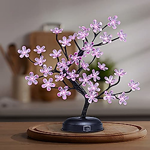 LIGHTSHARE 18-inch Crystal Flower LED Bonsai Tree, Pink Light, 36 LED Lights, Battery Powered or DC Adapter(Included), Built-in Timer