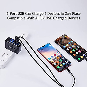 USB Charging Hub Charger Block Wall Charger USB Charger Adapter Charging Station 4 Multi Port Fast Charger Power Block with Cable for iPhone 12 Pro Max Plus Samsung Multiple Device Phone Tablet Laptop