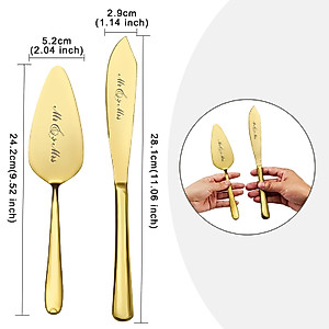 AW BRIDAL Gold Cake Cutting Set for Wedding, Mr Mrs Wedding Cake Knife Cake Pie Pastry Servers Gifts for Couples Wedding, Birthday, Parties and Events
