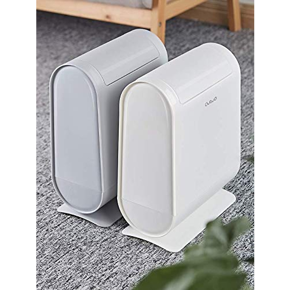 Modern Simple Design Bathroom Garbage Can Container with Lid and Plastics Bag Storage Dispenser Elegant Hygienic Wastebasket | Home Office Bedroom Kitchen Trash Bin Diaper Pail | Grey | 7L/1.8 Gal