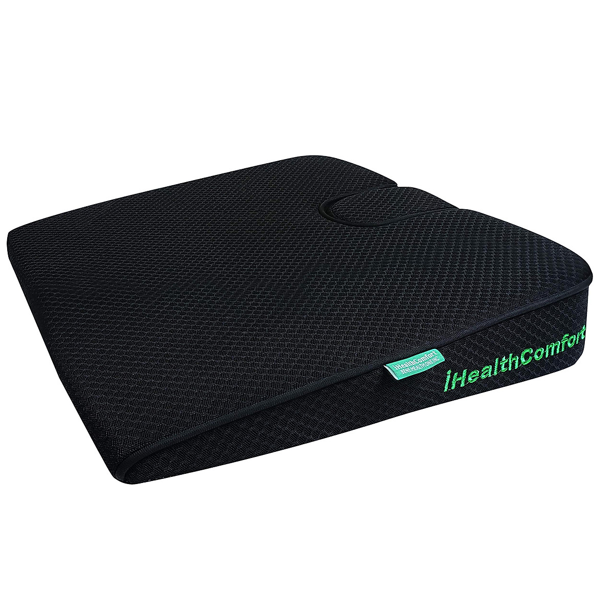 iHealthComfort Portable Memory Foam Wedge Seat Cushion-Car&Truck Seat Cushion for Tailbone Stress Back Pain Relief(16x13.7inches)