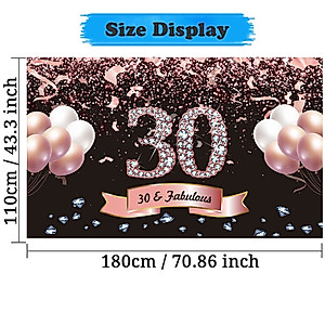 Trgowaul 30th Birthday Decorations for Women Rose Gold 30 & Fabulous Backdrop Banner 43.3 X 70.8 inches Happy Birthday Party Suppiles Photography Supplies Background 30th Birthday Decoration for her