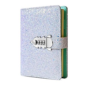 ARRLSDB Digital Password Journal Combination Lock Diary Locking A6 Refillable Leather Journal (White)