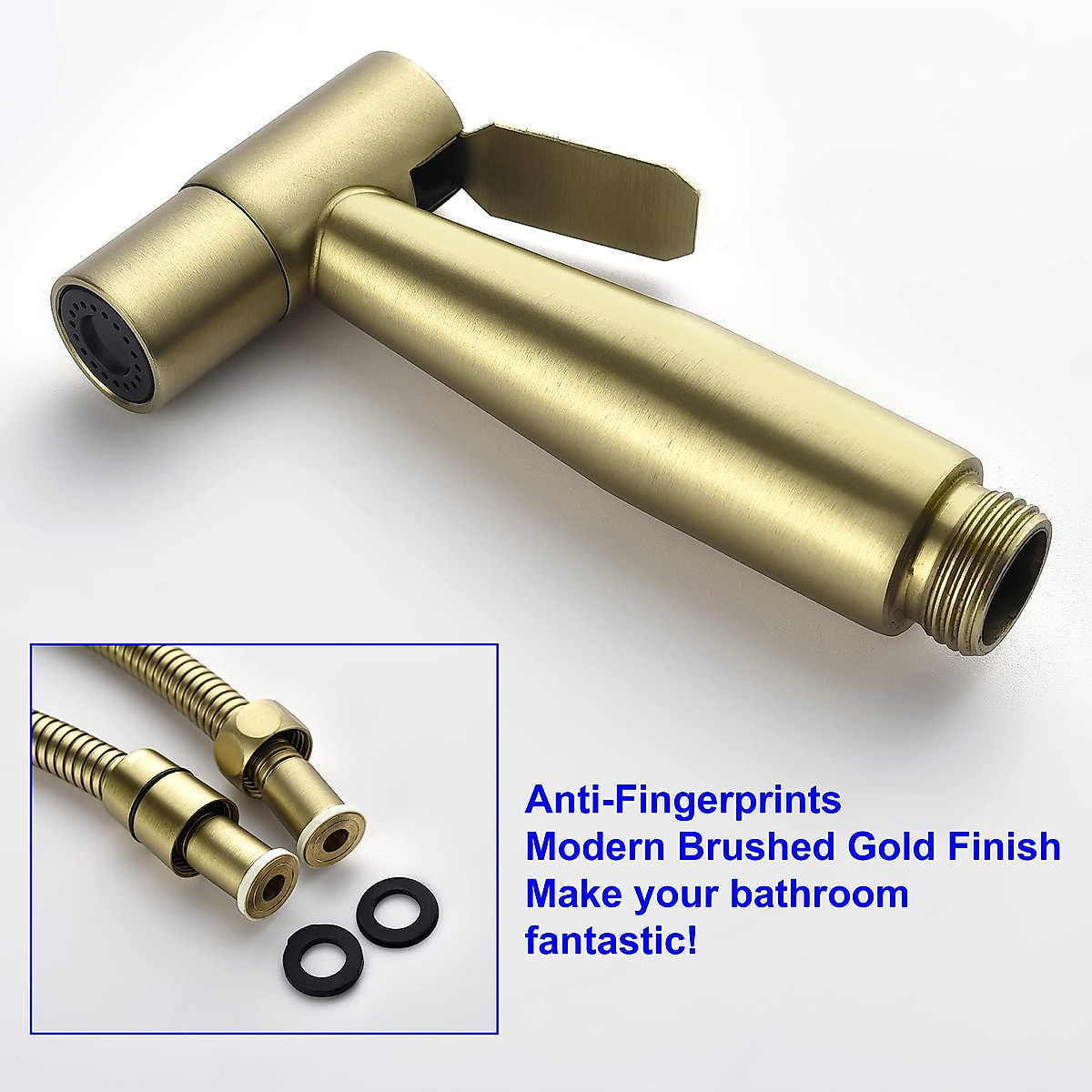 SHAMANDA Handheld Bidet Sprayer for Toilet, Stainless Steel Baby Cloth Diaper Sprayer Kit, Bathroom Toilet Bidet Attachment Set for Bathing Pets Feminine Hygiene, Brushed Gold BDS01-3