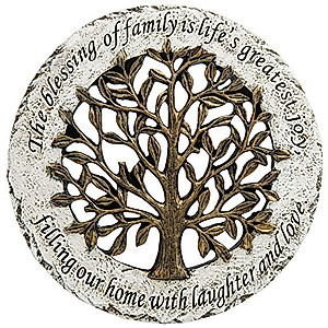 MyGift Resin Outdoor Stepping Garden Stone, Decorative Wall Decor with Life Family Tree and Quote
