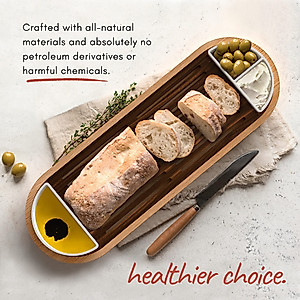 Bread Board and Appetizer Serving Tray with Dipping Bowls. Wooden Serving Platter Ideal for Cheese, Charcuterie, Fruit, Snacks, Chip and Dip. Perfect Wedding or Housewarming Gift by Ziruma.