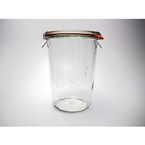 Weck Canning Jars 743 - Weck Mold Jar Made of Transparent Glass - Eco-Friendly Canning Jar - Food Storage Container with Lid Airtight - 3/4 Liter Tall Jar Includes (1 Jar, Glass Lid & Wooden Lid)