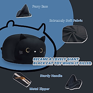 Stuffed Animal Storage Bean Bag Chair Cover for Kids Black Cat Beanbag Chair for Girls Large Size Toy Organizer Cover Only Without Filling