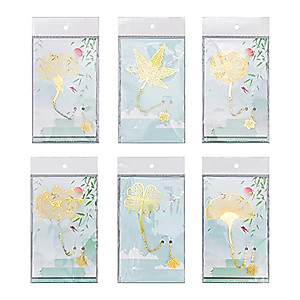 6 Pack Metal Bookmarks with Chain, Lefiocky Bookmark Golden Hollow Art Beautiful Design for Book Lover, Reading Books, Students, Teachers, Man, Woman, Kids
