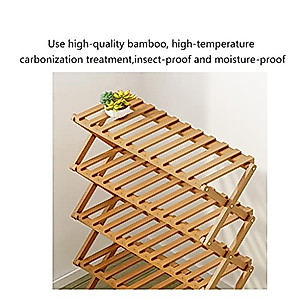 QIFFIY Six Layer Bamboo Shoe Rack Installation Free Simple Folding Solid Wood Shoe Cabinet Entrance Shoe Shelf(Natural Bamboo)