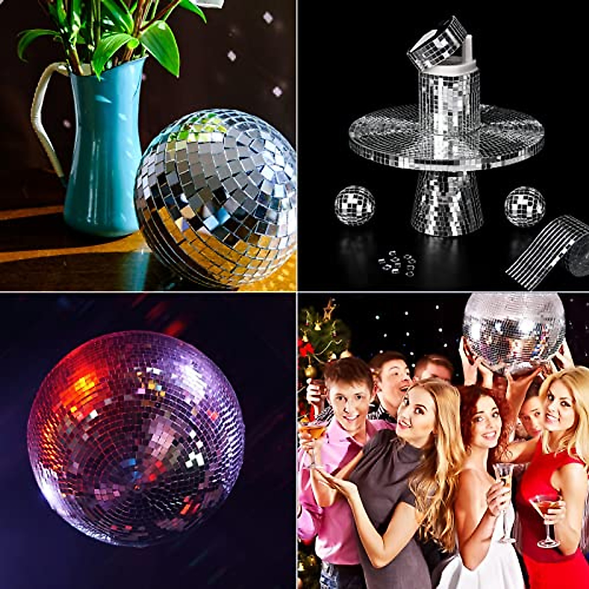 Art3dwallpanels Self-Adhesive 1888 Pieces Glass Mirror Mosaic Tiles Small Square Mirror Tiles Sticker for DIY Craft Decoration, Disco Ball Mirror Tiles for Party (Silver)