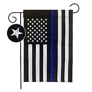 Thin Blue Line Garden Flag 12.5×18 inch, Embroidered Stars American Police Flags, Double Sided Back the Blue Stripe Blue Lives Matter Flag for Outdoor Indoor Yard Lawn Honoring Law Enforcement Officers