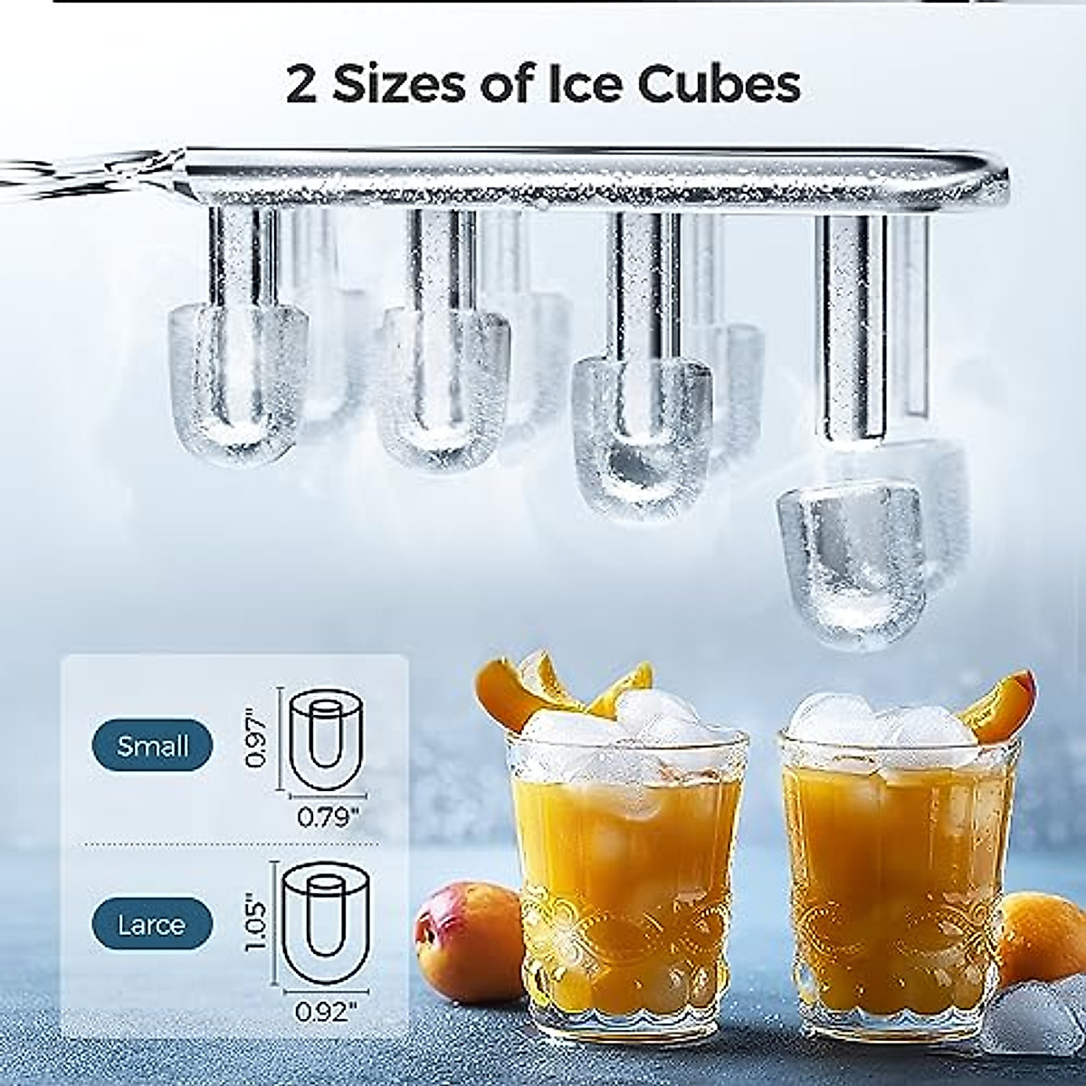 AGLUCKY Ice Makers Countertop, Portable Ice Maker Machine 26lbs/24Hrs,8 Bullet Ice Cubes of 2 Sizes Ready in 9 Mins,Self-Cleaning Ice Machine with Handle for Home/Kitchen/Office