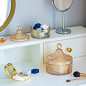 Glass Candy Dish with Lid European Style, Candy Jar Yurt, Glass Food Storage Organization Containers Bowls for Decorative Flour Cookie and Sugar, Amber, Small+Large