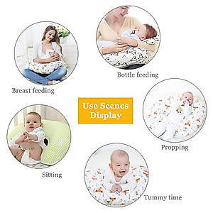 LAT Nursing Pillow Cover,100% Natural Cotton Breastfeeding Pillow Slipcover,Extra Soft and Snug on Baby Nursing Pillow(2 Pack,A)