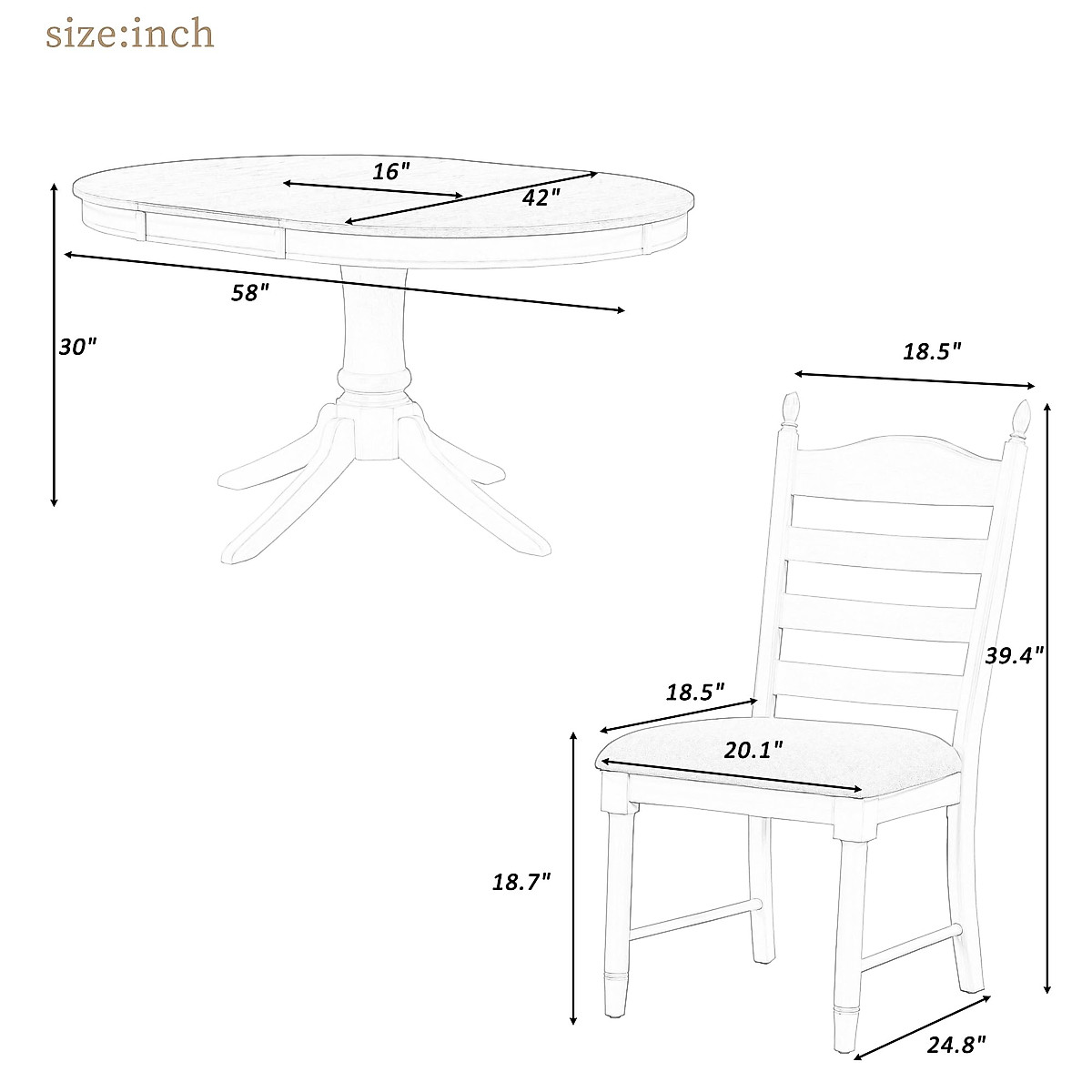 P PURLOVE 5 Piece Round Dining Table Set, Functional Furniture Retro Style, Round Table with a 16" W Leaf and 4 Upholstered Chairs, Dining Set for Dining Room and Living Room (Walnut)