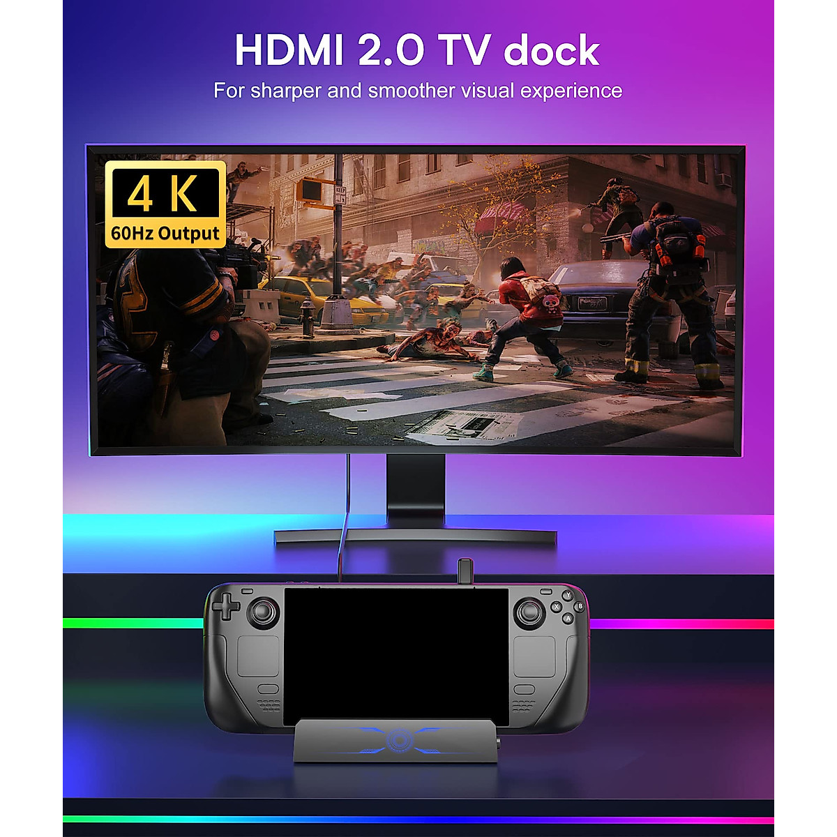 Steam Deck Docking Station,HDMI 2.0 4K@60HZ Steam Deck Dock with 4 USB-A 3.0 Port,Support PD 3.0 Full Speed Charging for Valve Steam Deck