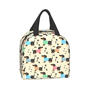qyopvli Dachshund Lunch Bag For Women Men Insulated Lunch Box Washable Lunch Container Cooler Tote Bag Reusable Lunch Box Lightweight Meal Prep Box For Office Work Picnic Beach