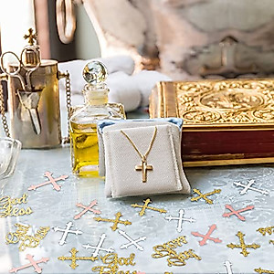 300 Pieces Glitter Cross Confetti God Bless Confetti Table Confetti Cross Decorations for Baptism Party Baby Shower Birthday Gender Reveal First Communion Party Supplies (Pink, Gold, White)